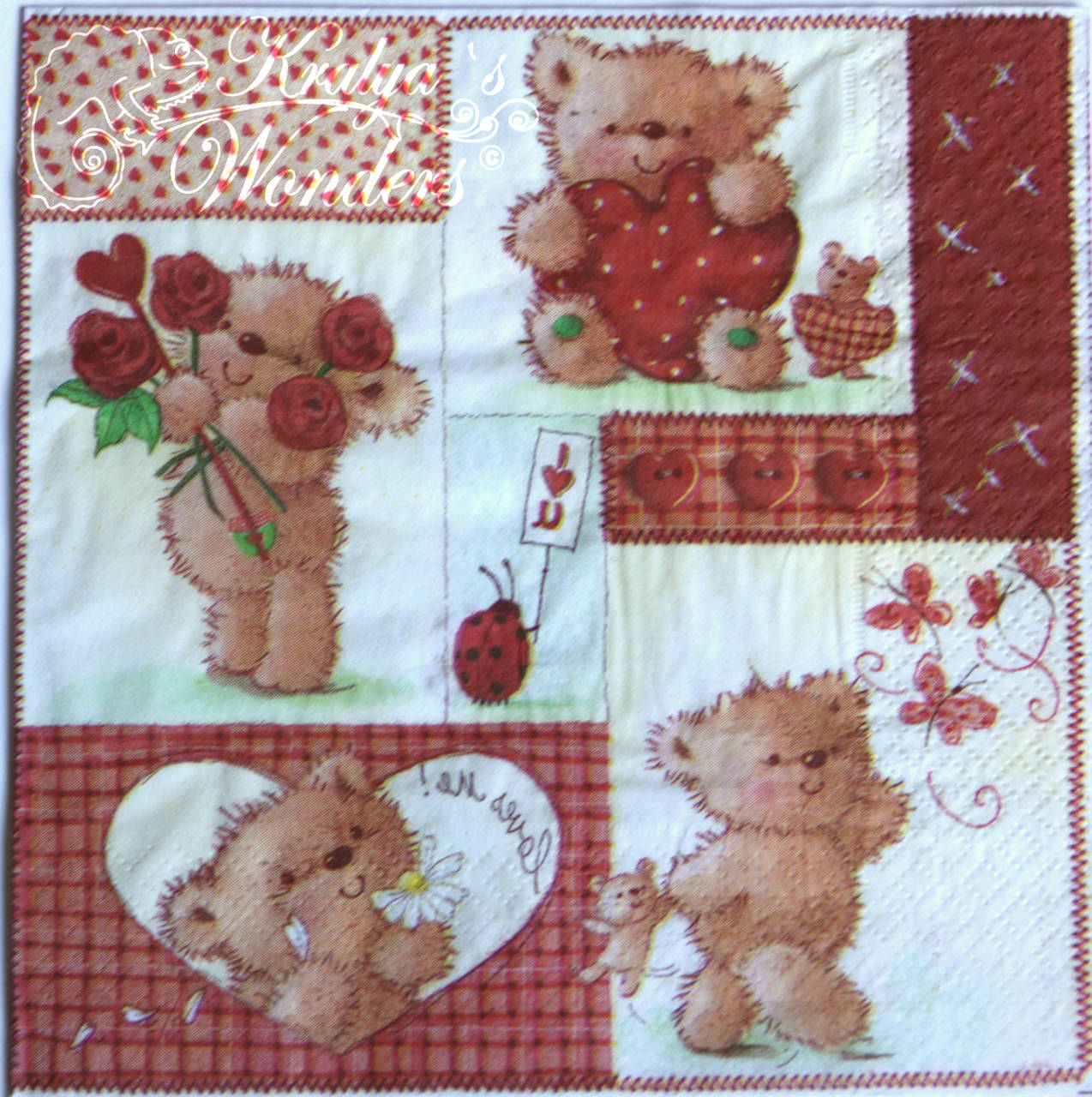 Servítka Valentín, srdce, medvedik / Kralyas-Wonders - SAShE.sk