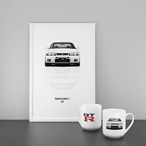 Poster / plagát auto Nissan Skyline GT-R R33 (30x40cm + rám (biely ...