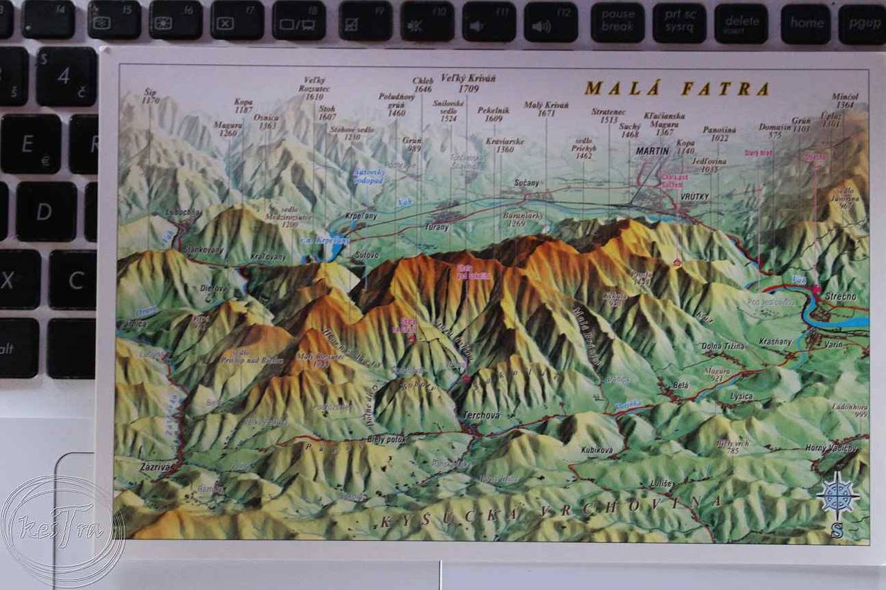 Pohľadnica mapa Malá a Veľká Fatra (Malá Fatra - mapa) / heder - SAShE.sk