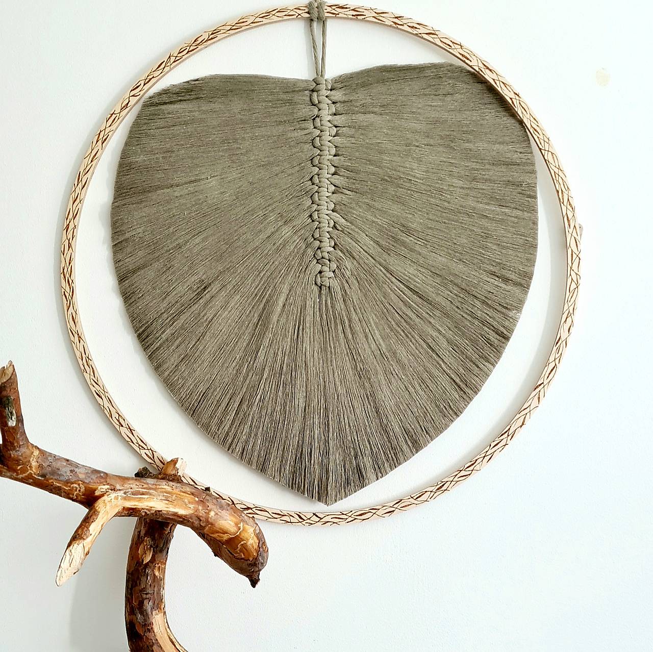 Makramé list XXL v drevenom ručne vypaľovanom ráme / hollymi.rukami ...