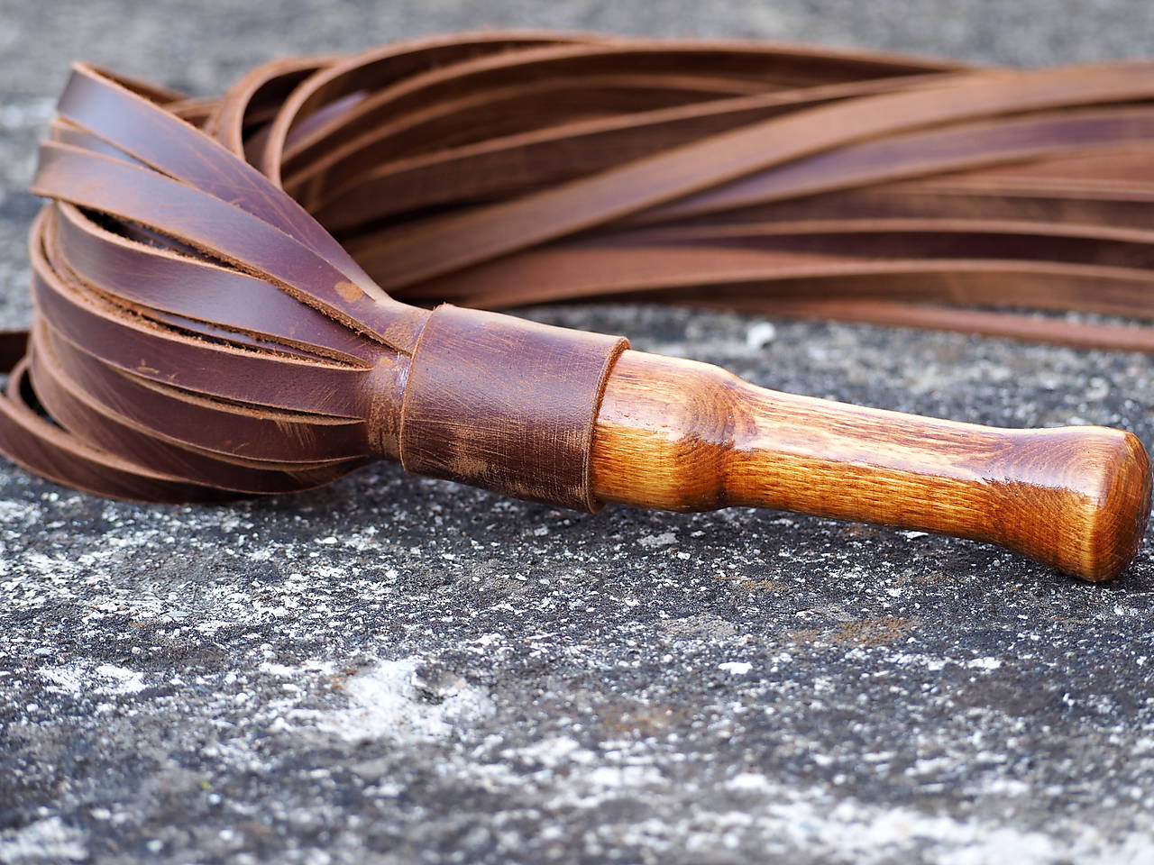 Hnedý kožený bič s drevenou rúčkou ( handmade ) / leon - SAShE.sk