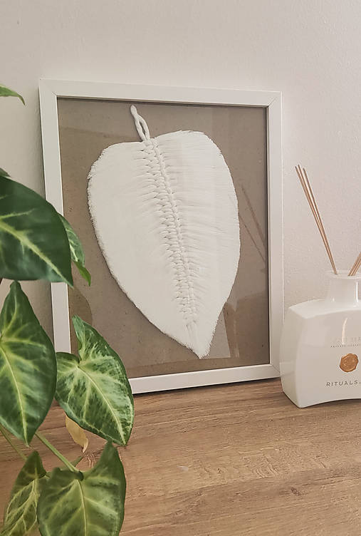 Makramé list v ráme / Rozkvitnute_steny - SAShE.sk