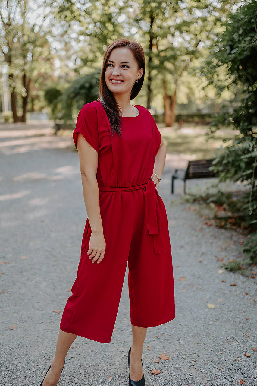 Elegantný overal na dojčenie – bordový / MEXY - SAShE.sk