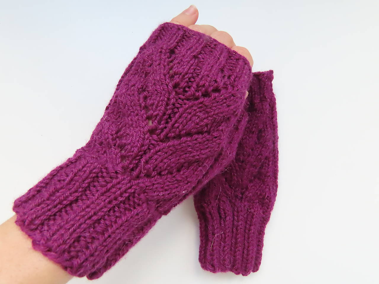 Rukavice bez prstov - listy v purpurovej (vlna+alpaka) / trampolina ...