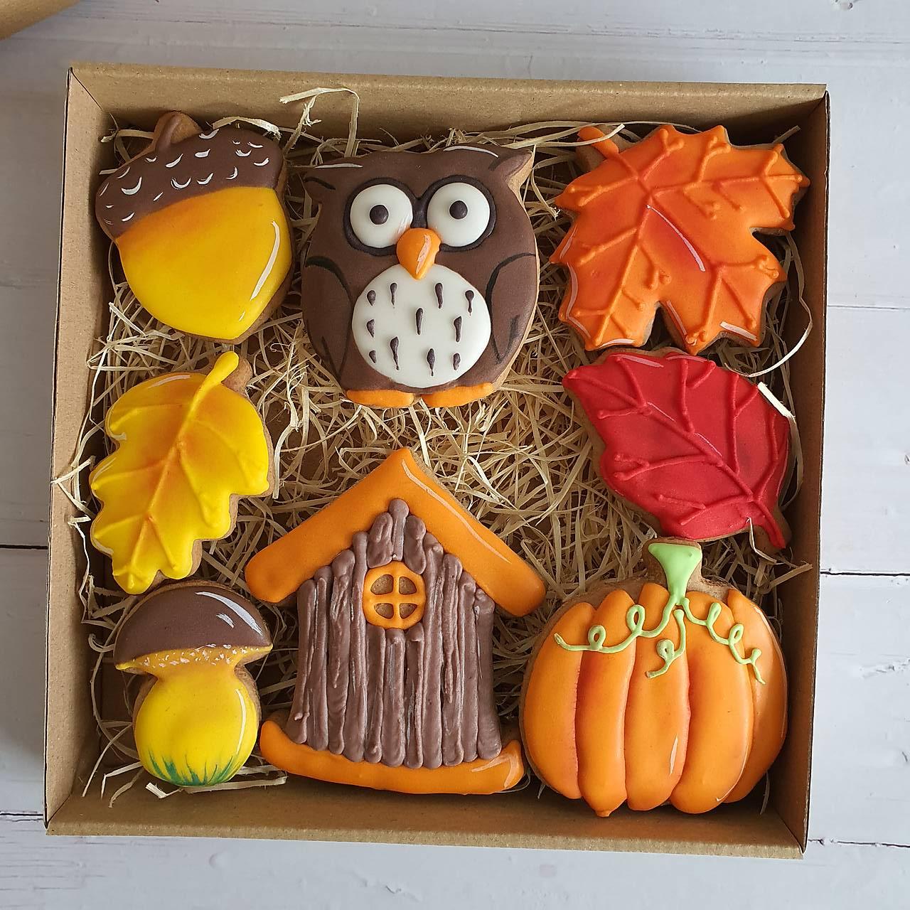 Jesenný perníkový set (Set v krabičke sova s domčekom) / Pernikaren ...