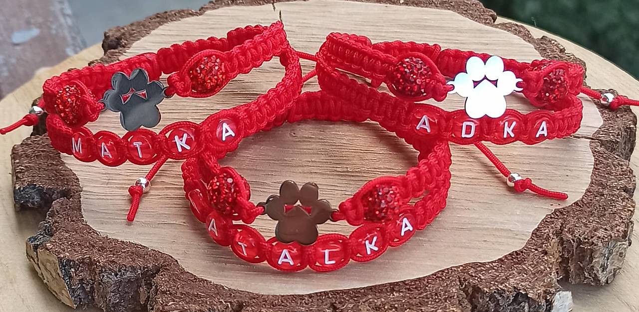 Náramok dvojradový na želanie s menom a labka z nehrdzavejúcej ocele ...