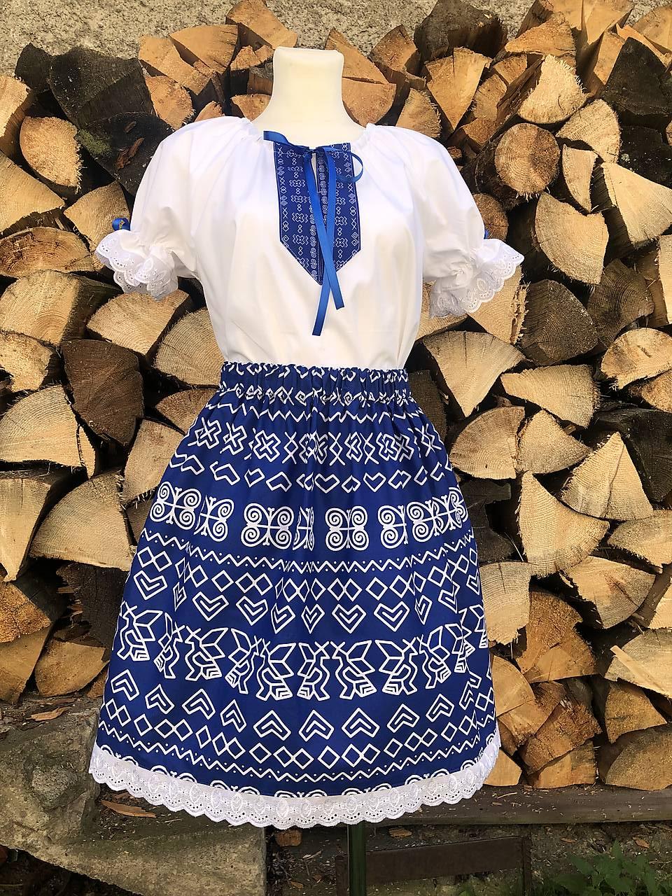 Folklórny dámsky kroj Čičmany modré (KROJ s opaskom veľ. L) / myM.I.a ...