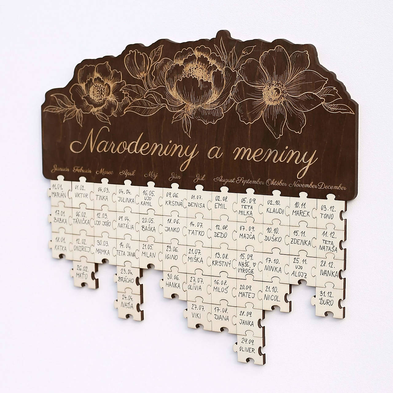 Kvetinový kalendár narodeniny a meniny – puzzle PALISANDER / DrevoDed ...