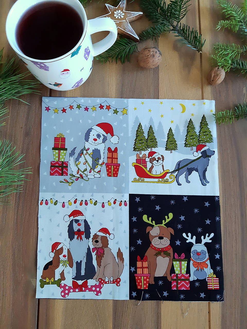 Podkafíčka, prostírání - Vánoce s pejsky (sada2) / Limi - SAShE.sk