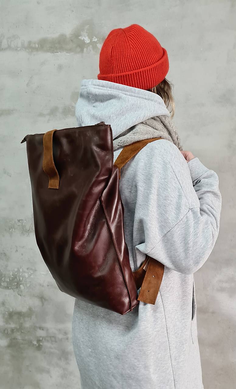 HNEDÝ kožený rolltop ruksak / gretchen - SAShE.sk - Handmade Batohy