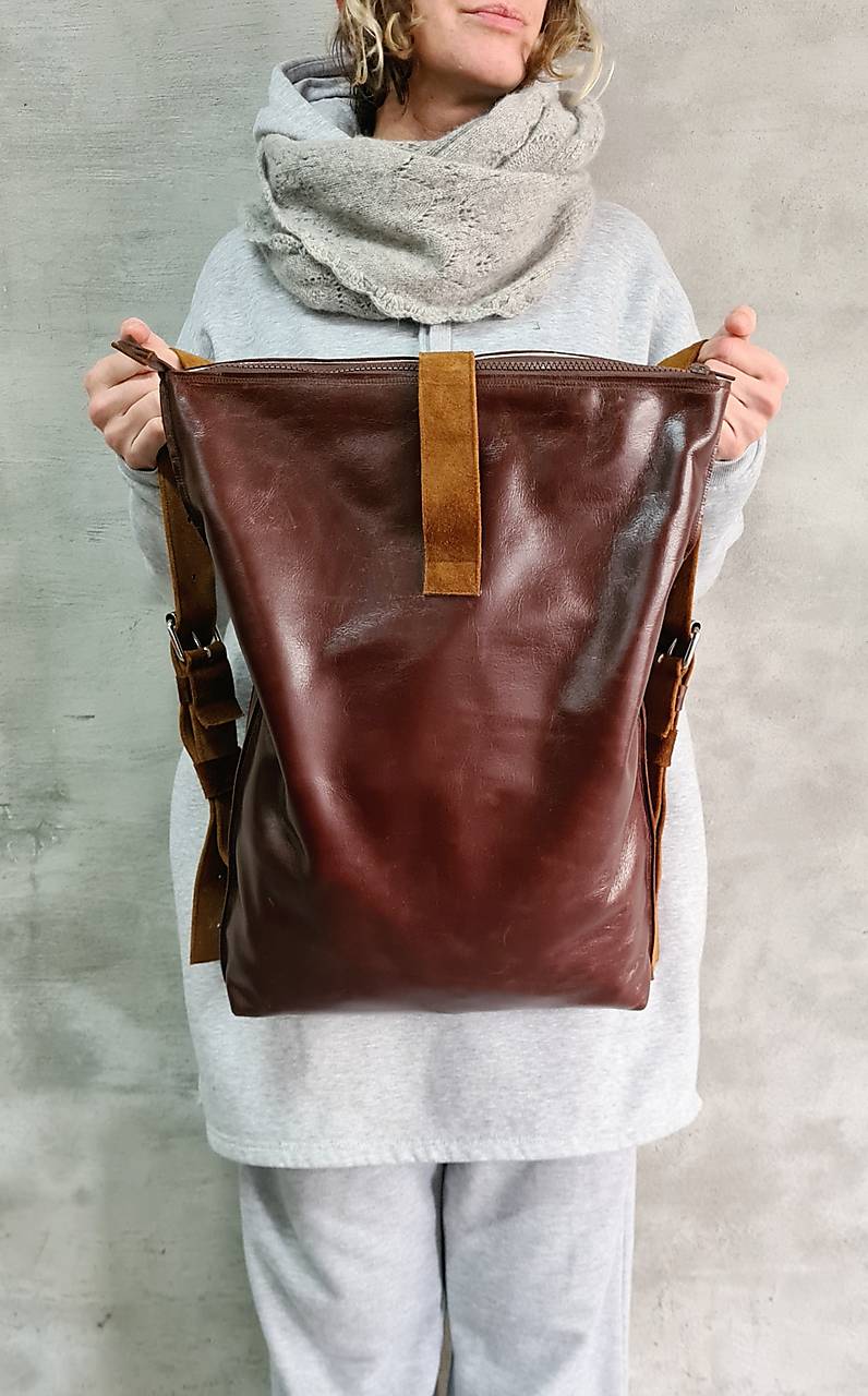 HNEDÝ kožený rolltop ruksak / gretchen - SAShE.sk - Handmade Batohy