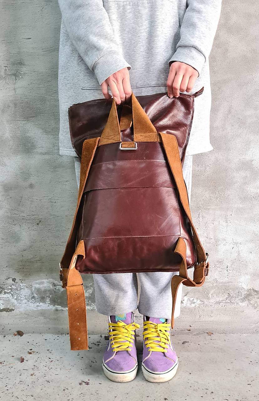HNEDÝ kožený rolltop ruksak / gretchen - SAShE.sk - Handmade Batohy