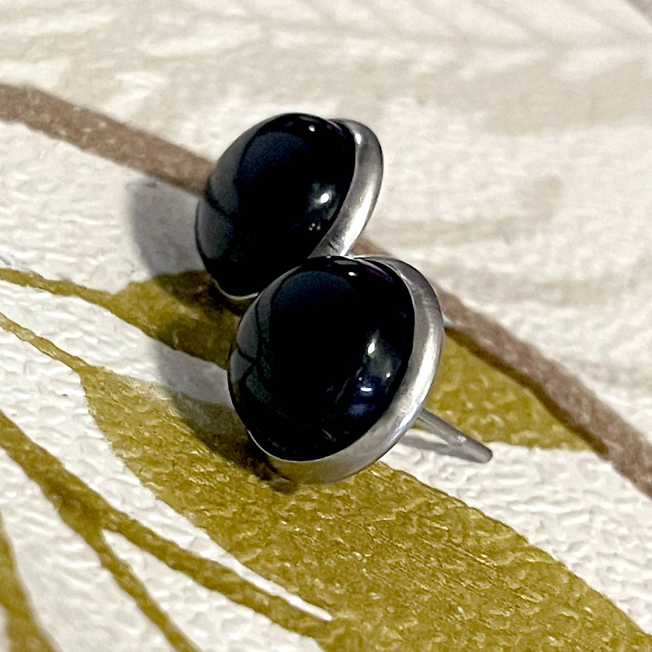 Black Tourmaline Stainless Steel Stud Earrings / Náušnice s turmalínom ...