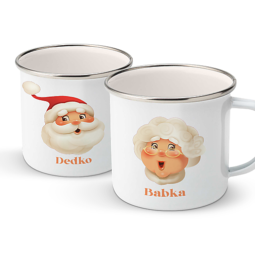 VIANOČNÝ BABKA A DEDKO double set smaltovaných hrnčekov / SOULSHINE ...