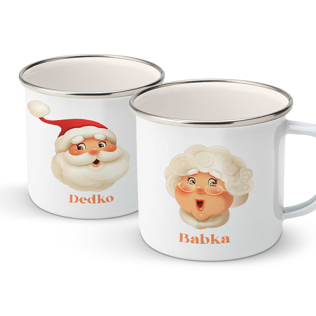 VIANOČNÝ BABKA A DEDKO double set smaltovaných hrnčekov / SOULSHINE ...