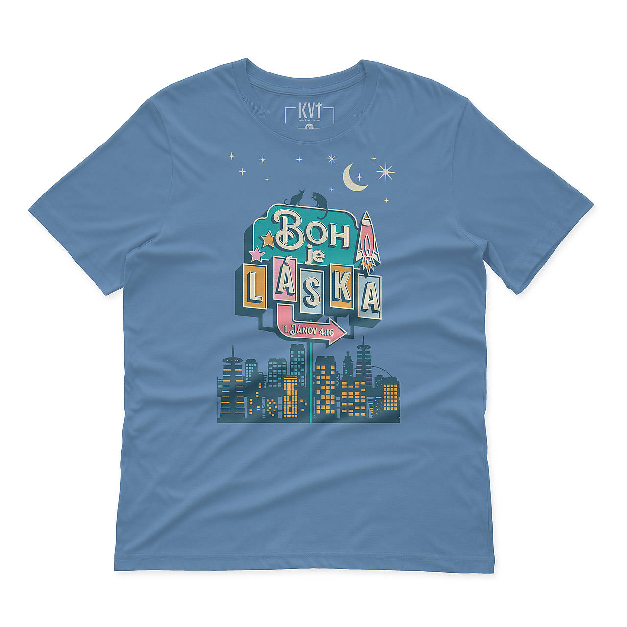 Kresťanské tričko BOH JE LÁSKA (Denim) / Krestanvtriku - SAShE.sk