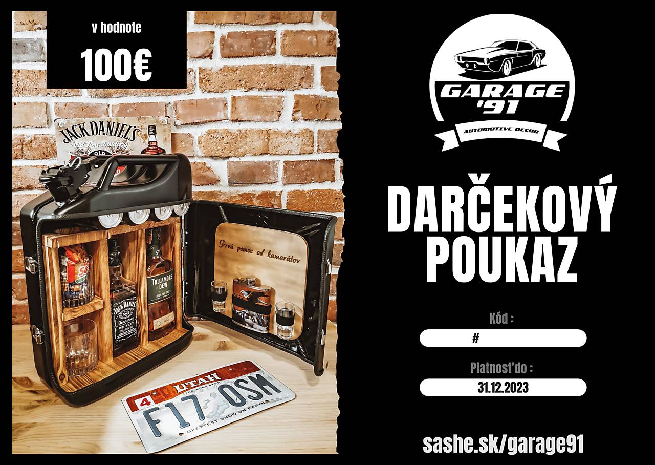 DARČEKOVÝ POUKAZ (PDF DARČEKOVÝ POUKAZ 100€) / Garage91 - SAShE.sk