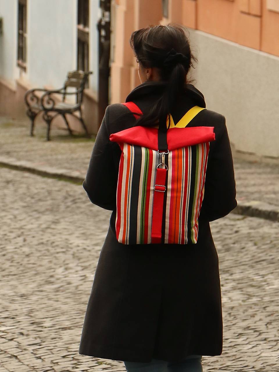 Roll top batoh L „ Rubrum “ pásiky / Barborka1984 - SAShE.sk