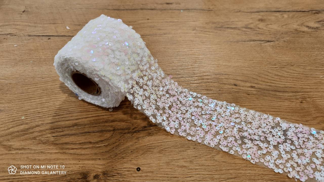 Tyl 80 mm - Flitrový - Biely AB (Biela) / diamond_galantery - SAShE.sk