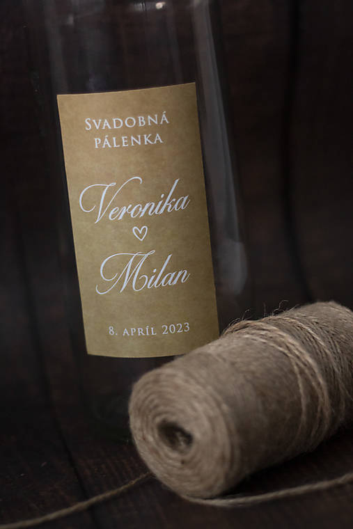 Svadobné etikety na fľaše/výslužku - Hnedá & biela (Etiketa pálenka ...
