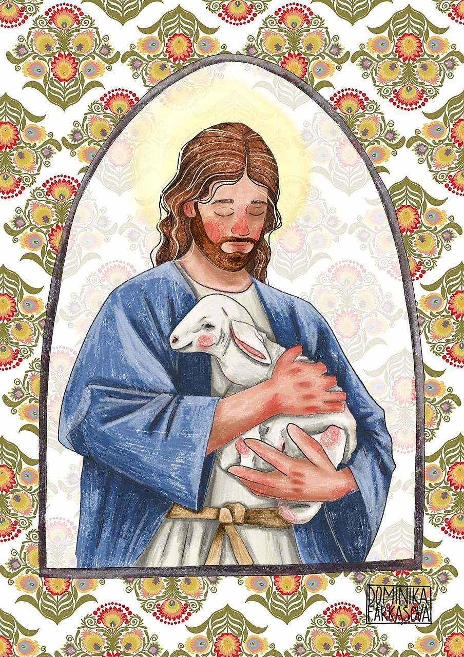 Ježiš s jahniatkom / Dobrý pastier - veľkonočná ilustrovaná pohľadnica ...