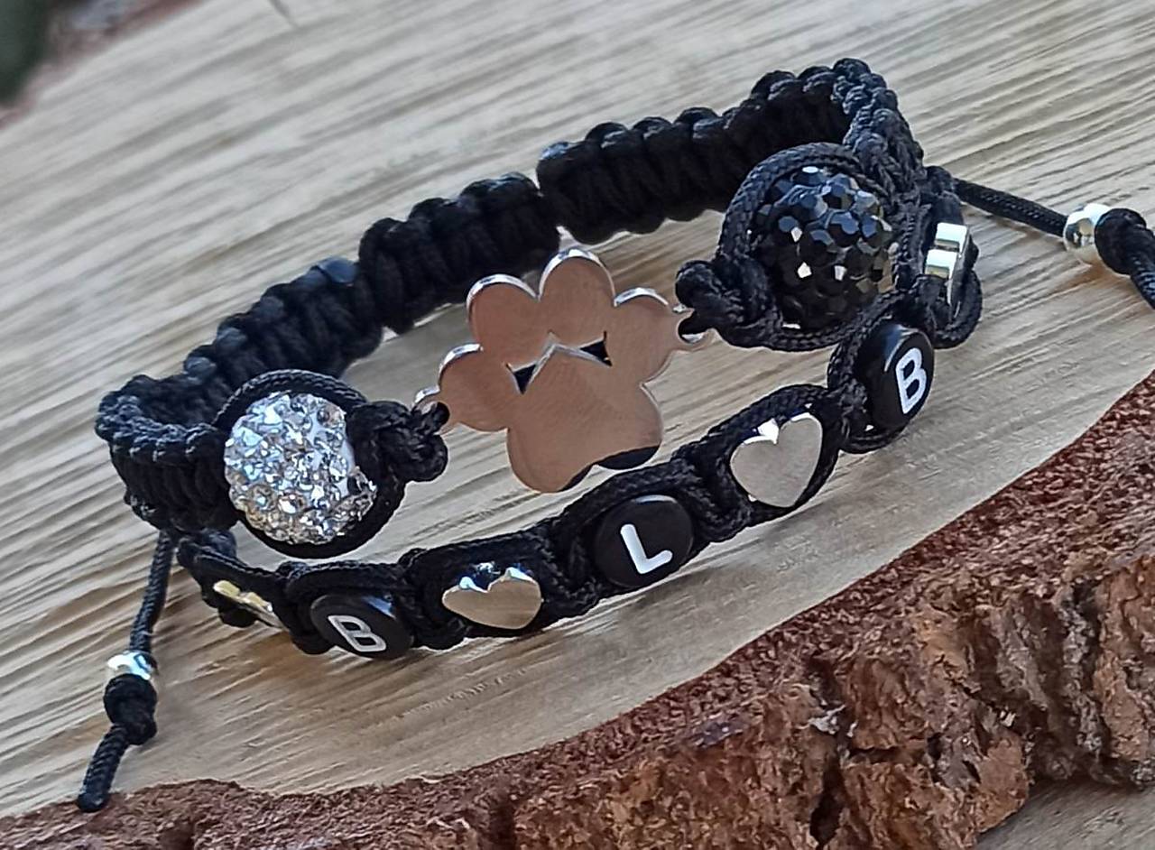 Náramok dvojradový na želanie s menom a labka z nehrdzavejúcej ocele ...