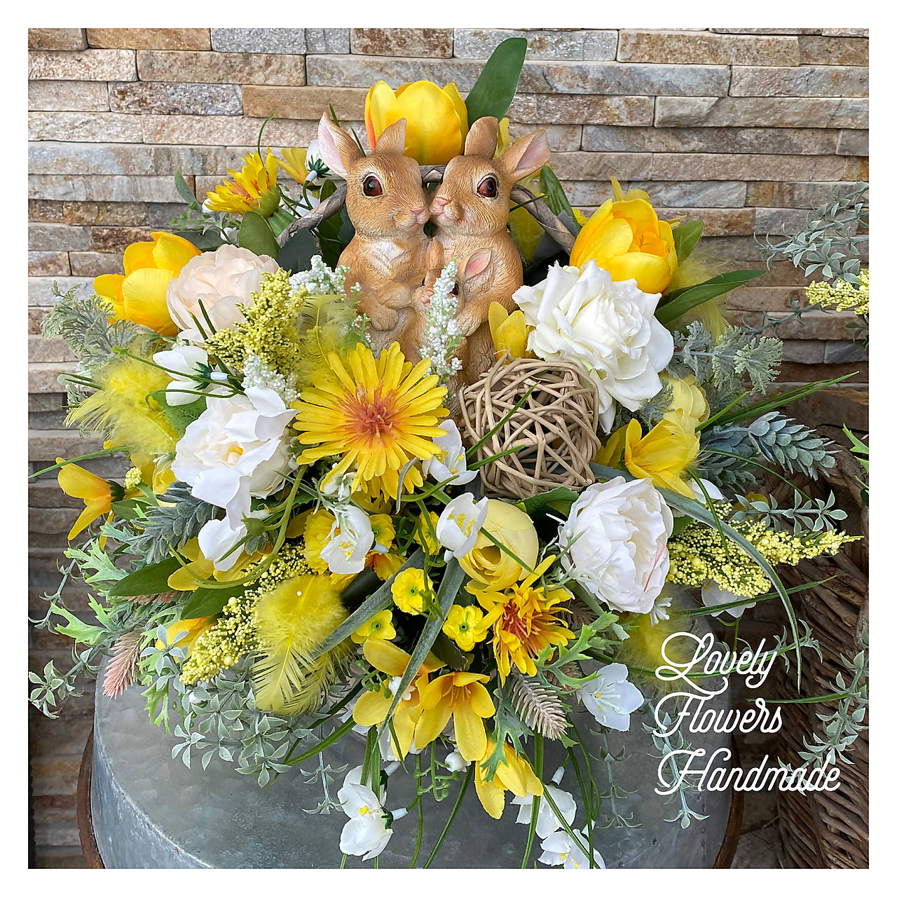 Jarny kosik Slniecko so zajacou rodinkou / lovelyflowershandmad - SAShE.sk