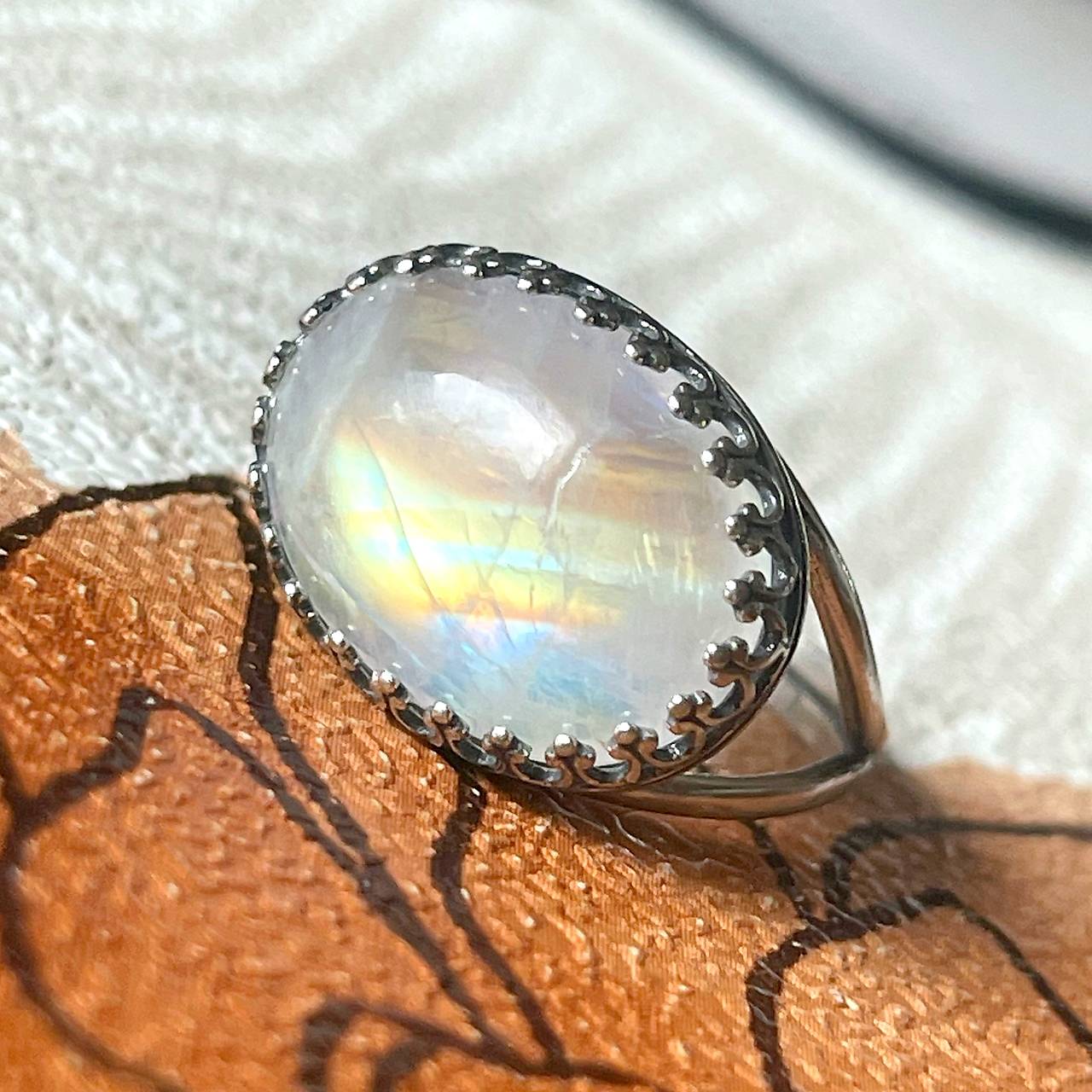 Filigree Moonstone AG925 Ring / Filigránový prsteň s dúhovým mesačným ...