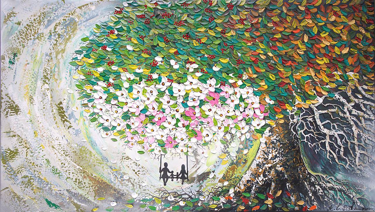 Rodinný strom -4 ročné obdobia 140x80 / KukurART - SAShE.sk