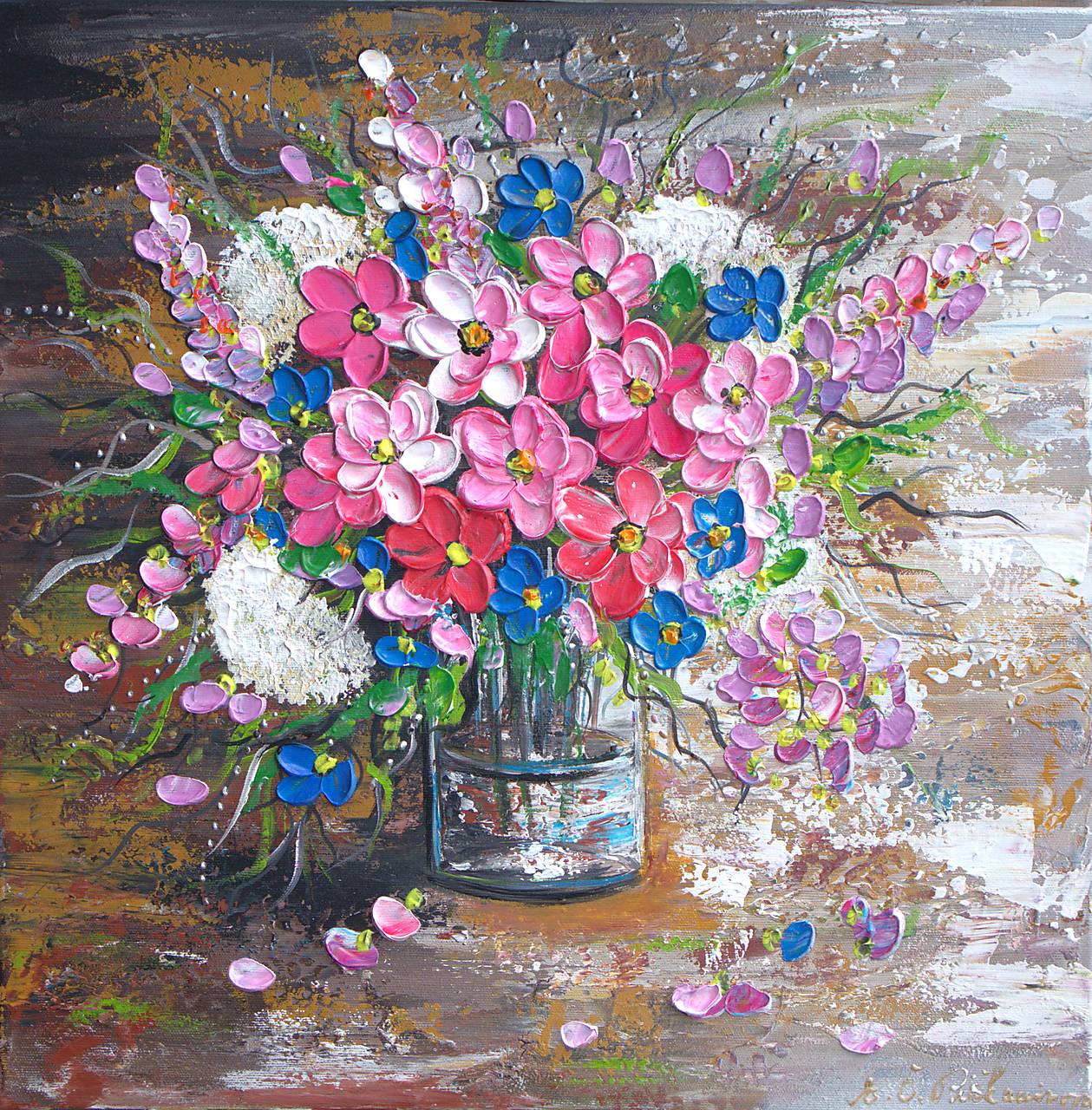 Kvety vo váze 2 50x50 / KukurART - SAShE.sk