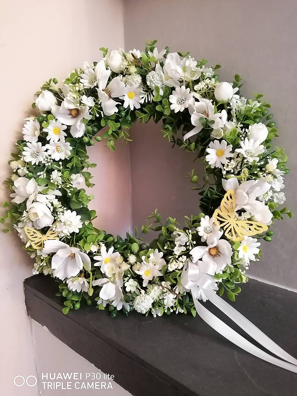 Kvetinovy veniec s mašlou a motylikmi 36cm / erikak - SAShE.sk