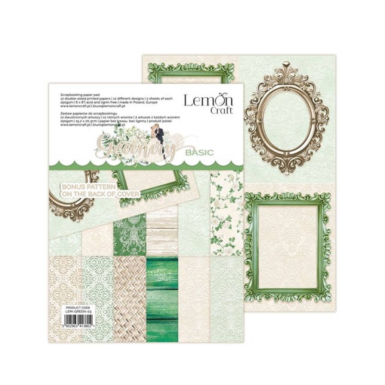 Scrapbook papier Lemoncraft Greenery Basic 8x8 / Emmart - SAShE.sk