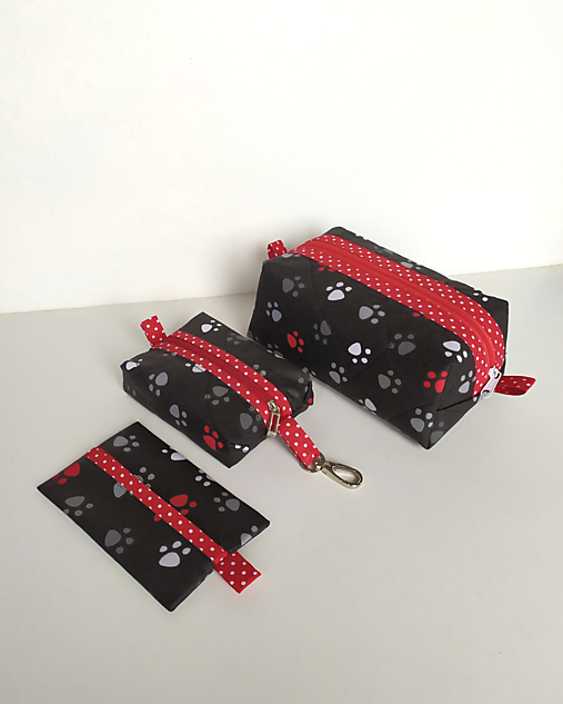 Veľká a malá taštička, vzor psie labky + vreckovník ako darček ...