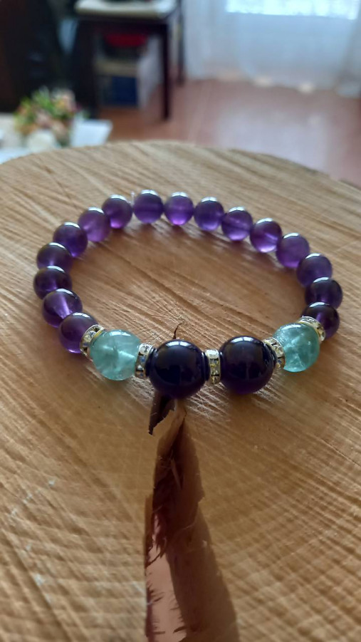 Náramok ametyst,fluorit z drahých polodrahokamov/prírodných minerálnych ...