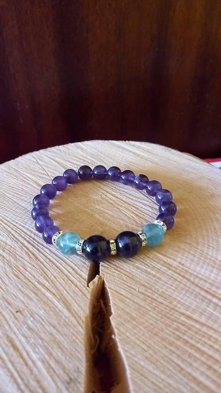 Náramok ametyst,fluorit z drahých polodrahokamov/prírodných minerálnych ...