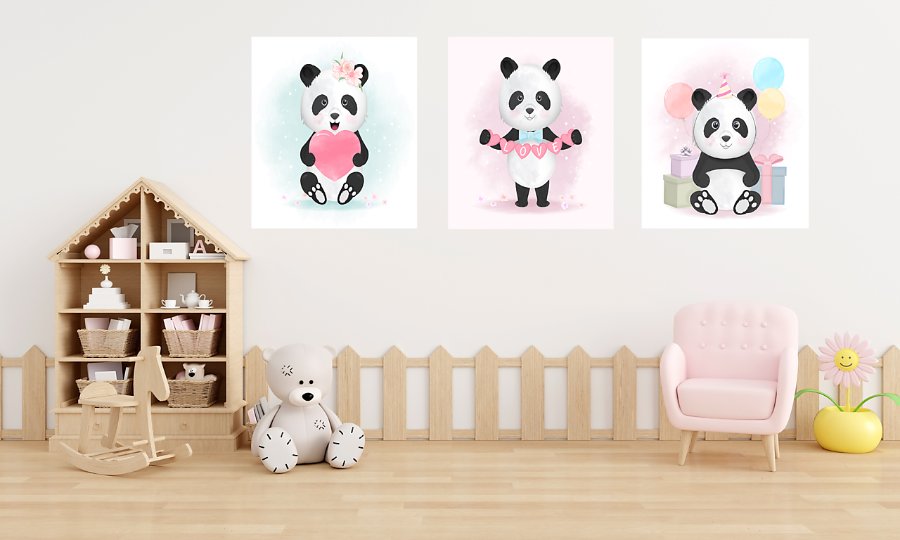 Set 3 plagátov pre deti do detskej izby pandy / Monika-El - SAShE.sk