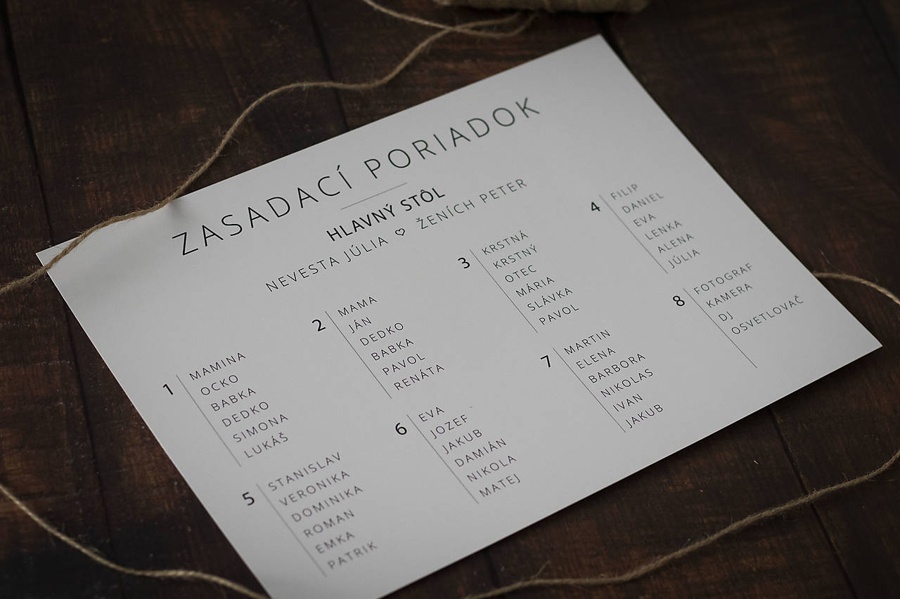 Zasadací poriadok Jednoduchý I. / svadobnagrafika - SAShE.sk