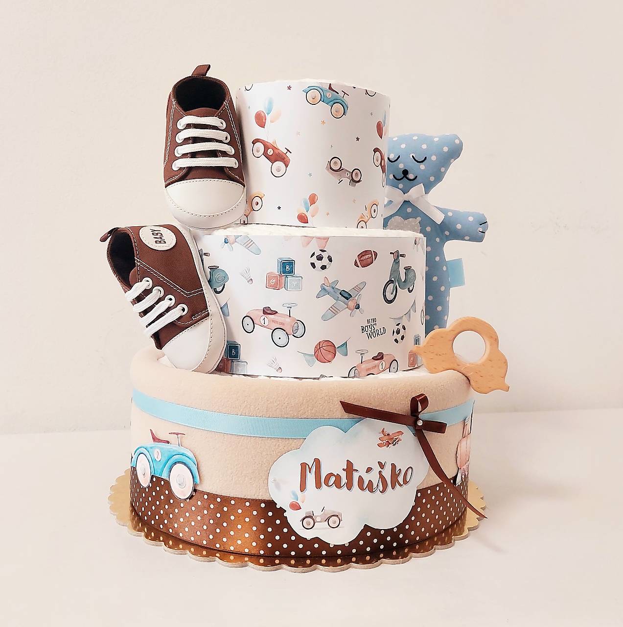 Plienková torta "RETRO BOY" (Veľkosť 3 (6-10 kg)) / Plienkotorty - SAShE.sk