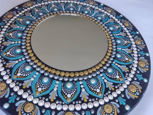 Modro-zlaté zrkadlo MANDALA / enina - SAShE.sk