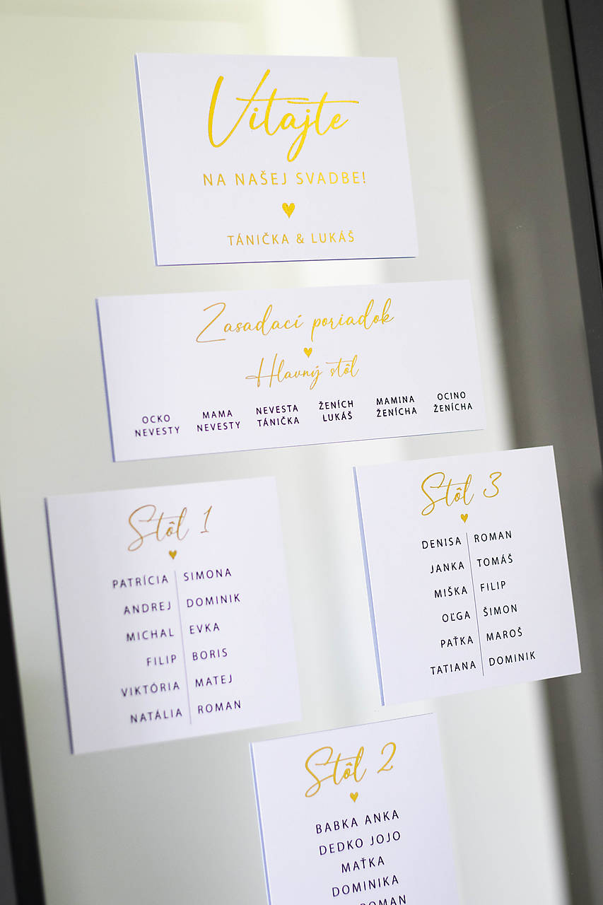 Zasadací poriadok "jednoduchý" - zlatá potlač / svadobnagrafika - SAShE.sk