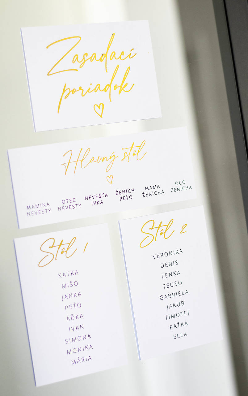 Zasadací poriadok písané písmo - zlatá potlač / svadobnagrafika - SAShE.sk
