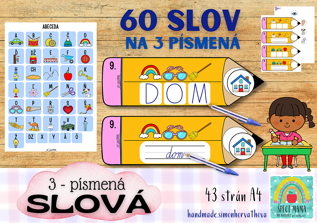 Slová na 3 písmená, Slová, Abeceda, Aktivity s abecedou, Čítanie ...
