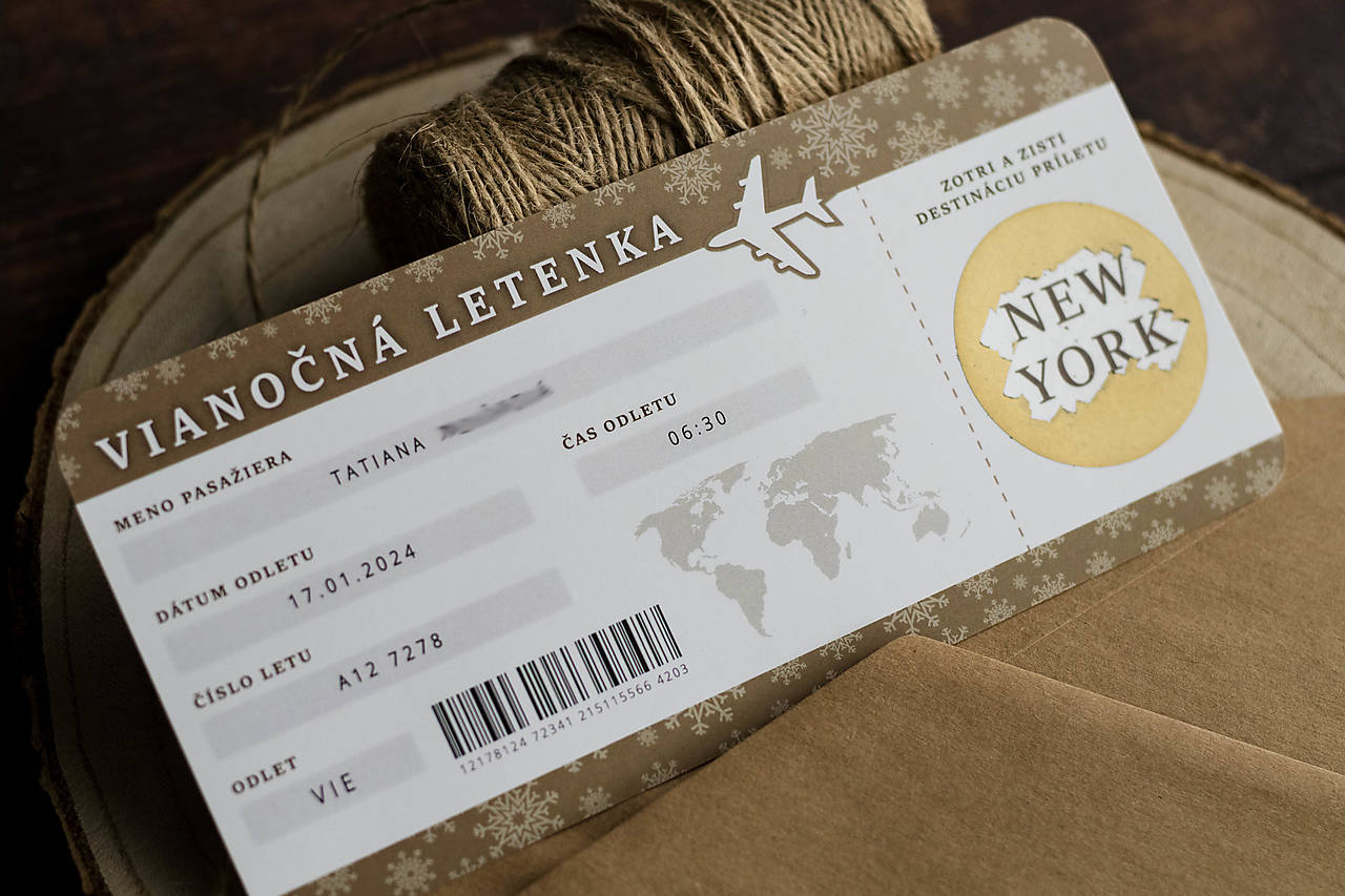 Stierací žreb Vianočná letenka - hnedá / svadobnagrafika - SAShE.sk