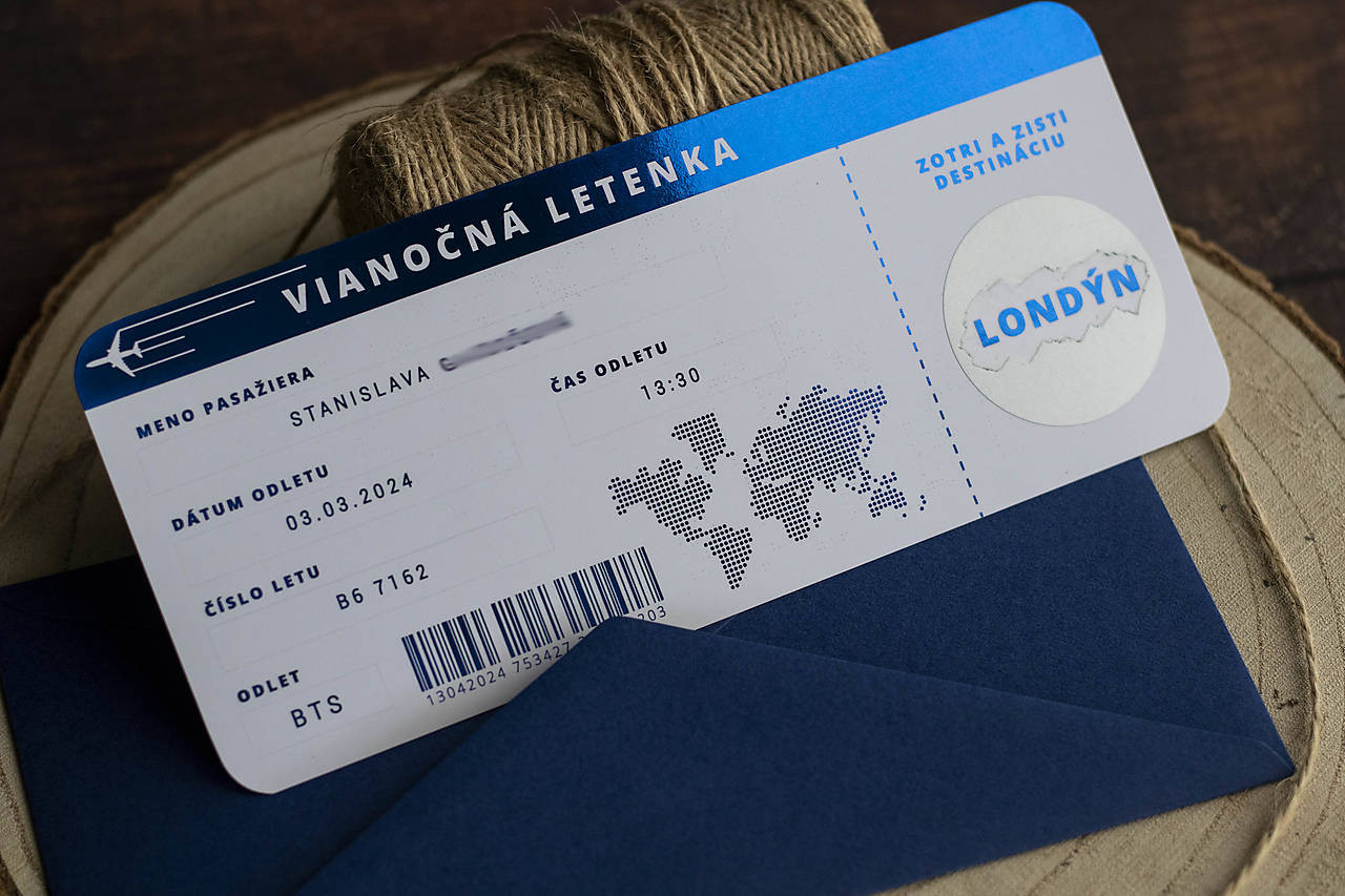 Žreb "Vianočná letenka" - modrá / svadobnagrafika - SAShE.sk