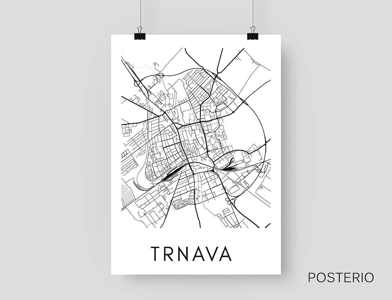 Mapa mesta TRNAVA - moderný minimalistický plagát / POSTERIO - SAShE.sk