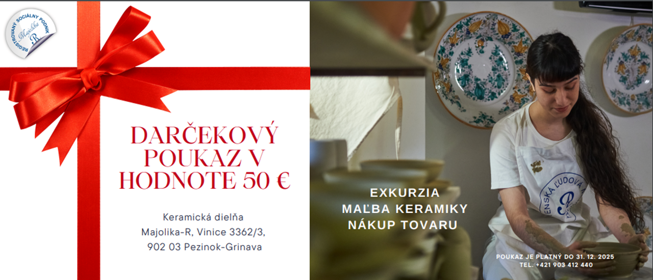 Darčekový poukaz v hodnote 50 eur / Majolika-R - SAShE.sk