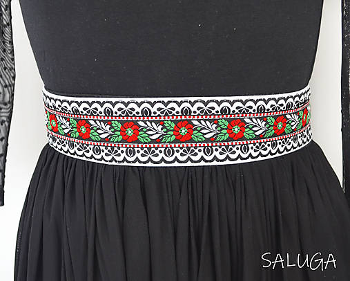 Folklórny opasok - dámsky - folk - vyšívaný čierny - široký 5,5cm ...