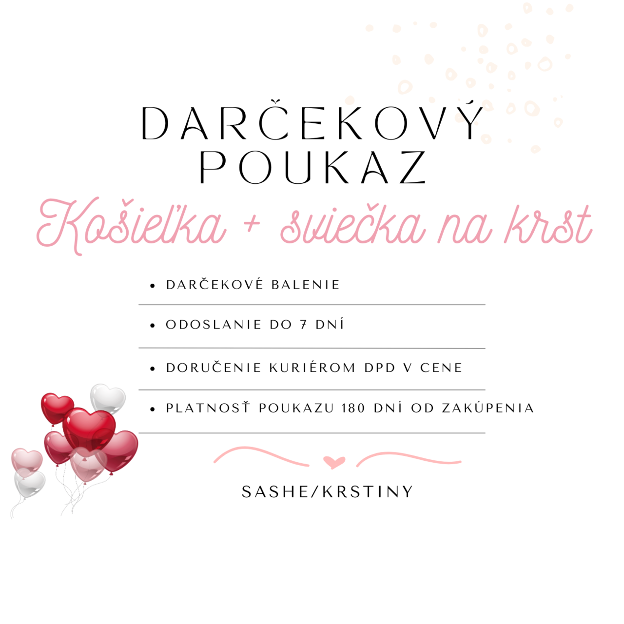 Darčekový poukaz - Košieľka + sviečka na krst / Krstiny - SAShE.sk