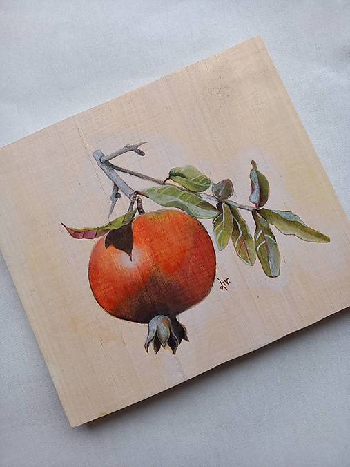 Granátové jabĺčko - akvarel na dreve / Atelier.Riava - SAShE.sk