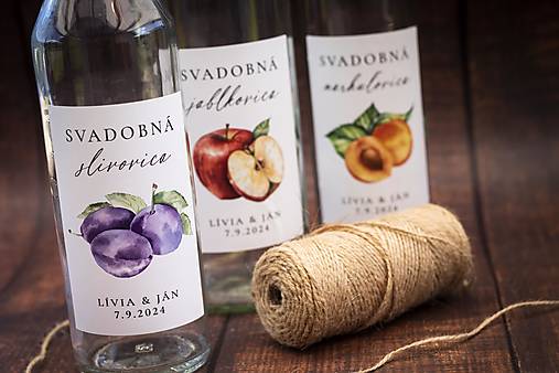 Etiketa na svadobnú pálenku - druh ovocia / svadobnagrafika - SAShE.sk